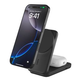Belkin Wireless Charger "UltraCharge Faltbare magnetische 2-in-1-Ladestation mit Qi2 25W", B:10cm H:7cm T:10cmschwarz, Ladeger&auml;te
