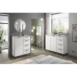 Kommode MANJANA M&Ouml;BEL, B:90cm H:99,8cm T:40cm, wei&szlig;, Holzwerkstoff, Metall, Schlafzimmer, Sideboards, "mit Schwarz matten Metallgriffen in