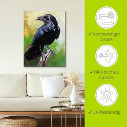 Wandbild Artland, B:60cm H:80cm, schwarz, Leinwand, Wohnzimmer, Bilder, "Der Rabe in Gr&uuml;n", als Alubild, Leinwandbild, Poster, Wandaufkleber in