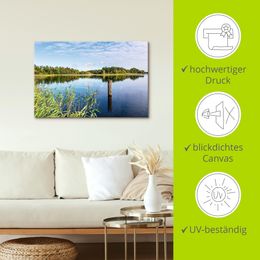 Wandbild Artland, B:60cm H:40cmfarbe bild(er): blau, Leinwand, Wohnzimmer, Bilder, "Krakower See in der Stadt Krakau am See", als Alubild,