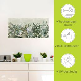 Wandbild Artland, B:100cm H:50cmfarbe bild(er): gr&uuml;n, Vinyl, Wohnzimmer, Bilder, "Exotischer Floral Garten Landschaft", als Alubild, Leinwandbild,