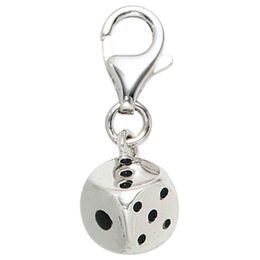 Jobo Damen Charm-Einh&auml;nger "W&uuml;rfel 10,5 mm mit schwarzen Lackeinlagen"silber 925, Silber 925 (Sterlingsilber), Charms, 925 Silber rhodiniert