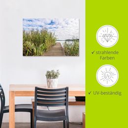Wandbild Artland, B:90cm H:60cmfarbe bild(er): gr&uuml;n, Alu Dibond, Wohnzimmer, Bilder, "Steg am Krakower See in der Stadt Krakau", als Alubild,