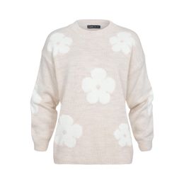 Rundhalspullover CLOUD 5IVE "CLOUD 5IVE Cloud 5ive Crewneck Knit Sweater with Flowers", Damen, Gr. XL, beige, 100% Polyacryl, normal, Rundhals, Pullover Rundhalspullover