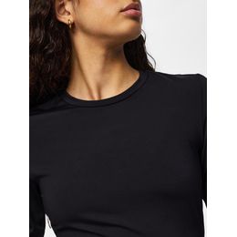 Pieces Damen Langarmshirt "PCLULA LS TOP JRS NOOS", schwarz, Gr. XS, unifarben, Jersey, Obermaterial: 90% Nylon, 10% Elasthan, Shirts