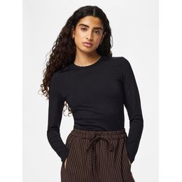Langarmshirt Pieces "PCLULA LS TOP JRS NOOS", Damen, Gr. XS, schwarz, Jersey, Obermaterial: 90% Nylon, 10% Elasthan, unifarben, normal, Rundhals, Shirts Langarmshirt