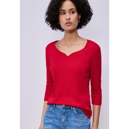 3/4-Arm-Shirt Street One, Damen, Gr. 44, salsa rot, Web, Obermaterial: 50% Baumwolle, 50% Modal. Futter: 100% Baumwolle, unifarben, comfort fit normal, V-Ausschnitt, normaler Saum, Shirts 3/4-Arm-Shirt, mit 3/4 &Auml;rmeln