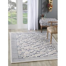 Teppich Sanat, B:160cm H:12mm L:220cm, blau, Kunstfaser, Wohnzimmer, Teppiche, "Harmony 3207, auch als L&auml;ufer", Wohnzimmer, Kurzflor, modern, Karo,
