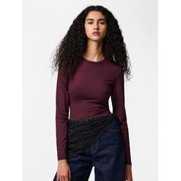 Langarmshirt Pieces "PCLULA LS TOP JRS NOOS", Damen, Gr. L, winetasting, Jersey, Obermaterial: 90% Nylon, 10% Elasthan, unifarben, normal, Rundhals, Shirts Langarmshirt