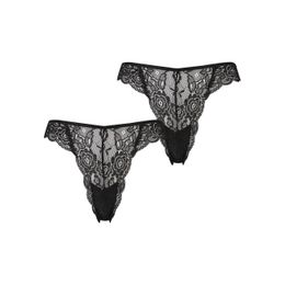 Urban Classics Damen Panty "Urban Classics Ladies Allover Lace Tanga 2-Pack", Gr. Sschwarz, schwarz, 90% Polyamid, 10% Elasthan, unifarben, Unterhosen