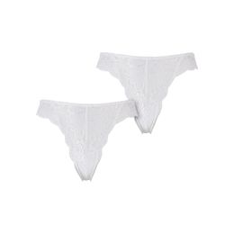 Urban Classics Damen Panty "Urban Classics Ladies Allover Lace Tanga 2-Pack", Gr. XLwei&szlig;, wei&szlig;, 90% Polyamid, 10% Elasthan, unifarben, Unterhosen