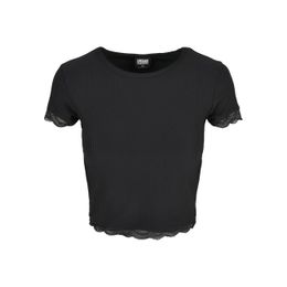 T-Shirt Urban Classics "Urban Classics Damen Ladies Cropped Lace Hem Tee", Damen, Gr. 4XL, schwarz, 86% Polyamid, 14% Elasthan, unifarben, slim fit, Rundhals, Shirts T-Shirt