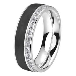 DOOSTI Damen Trauring "Schmuck Geschenk Edelstahl Trauring Ehering Partnerring LIEBE", 56,mit Zirkonia, Carbon Edelstahl, 6,5mm, schwarz, Carbon,