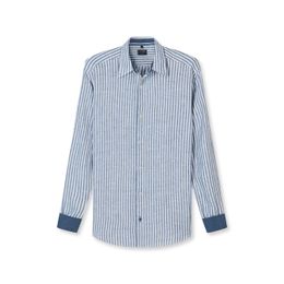 OLYMP Herren Langarmhemd "OLYMP Casual, Regular Fit, Kent", blau, Gr. M, 100% Leinen, Hemden