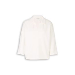 Tom Tailor Damen Loose Fit Scuba Langarmshirt mit Polokragen, wei&szlig;, Uni, Gr. XL