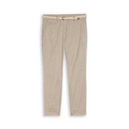 Tom Tailor Damen Slim Chino Hose mit G&uuml;rtel, grau, Uni, Gr. 42/32
