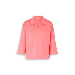 Tom Tailor Damen Loose Fit Scuba Langarmshirt mit Polokragen, rosa, Uni, Gr. XXL