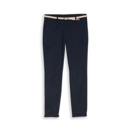 Tom Tailor Damen Slim Chino Hose mit G&uuml;rtel, blau, Uni, Gr. 38/32