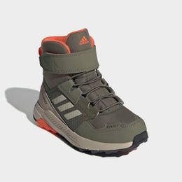 Wanderschuh adidas terrex "TRAILMAKER HIGH COLD.RDY", Kinder, Gr. 39, gr&uuml;n (olive strata, wonder beige, semi impact orange), Synthetik, Textil, Schuhe Wanderschuh, w&auml;rmende Winterschuhe f&uuml;r Kinder