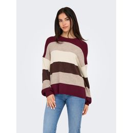Strickpullover Only "ONLATIA L/S STRIPE PULLOVER KNT NOOS", Damen, Gr. M, silber (zinfandel stripes:with wei&szlig;capgray, silbermink, chicorycoffee), Strick, Obermaterial: 50% Viskose, 27% Nylon, 23% Polyester, gestreift, regular fit normal, Rundhals, Rippstrickb&uuml;ndchen, Pullover Strickpullover, Viskosemischung, regular fit