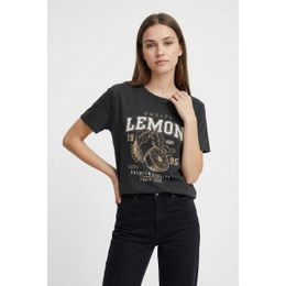 T-Shirt Only CARMAKOMA "CARLUCY LIFE REG S/S TOP JRS NOOS", Damen, Gr. S, schwarz print:fruity lemon, Jersey, Obermaterial: 100% Baumwolle, bedruckt, regular fit normal, Rundhals, Shirts T-Shirt, Baumwolle, regular fit