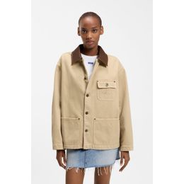 Hemdjacke HUGO BLUE "Flimane", Damen, Gr. M, open beige 280, Twill, Obermaterial: 100% Baumwolle, Destroyed-Effekte, unifarben, oversize h&uuml;ftbedeckend, abgesteppte Kante, Jacken Hemdjacke, mit Kontrastkragen, oversize