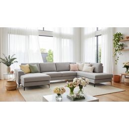 Wohnlandschaft OTTO HOME "Henry, U-Form, Breite 363 cm", beige, B:363cm H:84cm T:235cm, 100% PES, Sofas, Wohnlandschaft, mit Metallbeinen, Wellenunterfederung, wasserabweisender Stoff