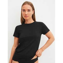 Kurzarmshirt Calida "Natural Skin", Damen, Gr. M (44/46), schwarz c2c, Interlock, Obermaterial: 83% Modal (TENCEL&trade;), 17% Elasthan, h&uuml;ftbedeckend, Rundhals, Shirts Kurzarmshirt, mit Rundhalsausschnitt, Interlock-Qualti&auml;t und kurzem Arm