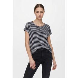 Kurzarmshirt Only CARMAKOMA "CARMOSTER STRIPE S/S O-NECK TOP JRS NOOS", Damen, Gr. L, night sky stripes:cloud dancer, Jersey, Obermaterial: 75% Viskose, 20% Polyester, 5% Elasthan, gestreift, regular fit normal, Rundhals, Shirts Kurzarmshirt