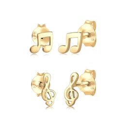 Paar Ohrstecker Elli "Ohrringe 2er Paar Notenschl&uuml;ssel Note Musik 925 Silber" Gr. 5, gold, Ohrringe, Damen, ohne Stein, Silber 925 (Sterlingsilber), Paar Ohrstecker