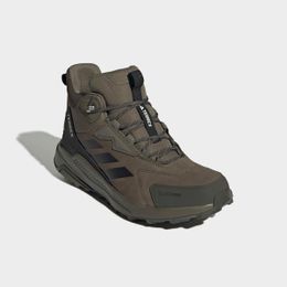 Wanderschuh adidas terrex "TERREX ANYLANDER LEATHER MID CLIMAPROOF", Herren, Gr. 46, olive strata, core schwarz, shadow olive, Leder, Textil, Schuhe Wanderschuh, wasserdicht und aus Leder