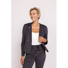 Kurzblazer Zhrill "ZHDARCIA Blazer mit Kapuze", Damen, Gr. M, blau, Web, Obermaterial: 88% Polyamid, 12% Elasthan, unifarben, tailliert h&uuml;ftlang, tiefer V-Ausschnitt, Blazer Kurzblazer, mit Reverskragen/Kordelzug und Kapuze