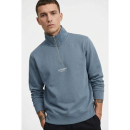 Jack & Jones Sweatshirt JACK & JONES "JJESOHO SWEAT QUARTER ZIP HN NOOS", Herren, Gr. S, blau mirage, angeraute Sweatware, Obermaterial: 80% Baumwolle, 20% Polyester, bedruckt, relaxed fit normal, hoch geschlossener Ausschnitt, Rippb&uuml;ndchen, Sweatshirts Sweatshirt, Baumwollmischung, relaxed fit