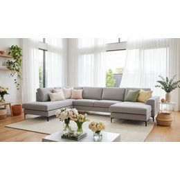 Wohnlandschaft OTTO HOME "Henry, U-Form, Breite 363 cm", beige, B:363cm H:84cm T:235cm, 100% PES, Sofas, Wohnlandschaft, mit Metallbeinen, Wellenunterfederung, wasserabweisender Stoff