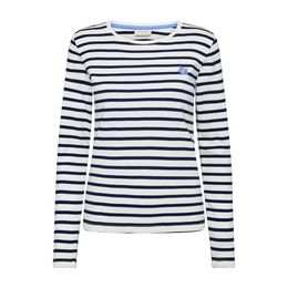 Langarmshirt Freequent "FQFAMILA-TEE", Damen, Gr. M, star off, wei&szlig; with navy blazer, Jersey, Obermaterial: 100% Baumwolle, bestickt, geringelt, gestreift, normal h&uuml;ftbedeckend, Rundhals, Shirts Langarmshirt, im Streifen-Design