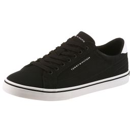 Sneaker Tommy Hilfiger "VULC CORE LONG LACE", Herren, Gr. 40, schwarz, Baumwolle, unifarben mit Farbeinsatz, Schuhe Sneaker, Freizeitschuh, Halbschuh, Schn&uuml;rschuh mit Kontrastbesatz an der Ferse