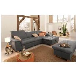 Ecksofa Home Affaire "Lyla fester Sitzkomfort, bequeme Armlehnen, Breite 279cm, L-Form", grau (dunkelgrau)), B:279cm H:81cm T:170cm, Sofas, Ecksofa, mit Recamiere, wahlweise mit R&uuml;ckenfunktion und zus&auml;tzlich mit Bett