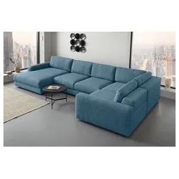 Wohnlandschaft Home Affaire "Bloomfield, Mega Polsterecke, Breite 390cm, viel Platz, U-Form", blau (tepestry), B:390cm H:84cm T:209cm, 100% Polyester, Sofas, Wohnlandschaft, In verschiedenen Gr&ouml;&szlig;en bestellbar