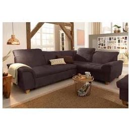 Ecksofa Home Affaire "Lyla fester Sitzkomfort, bequeme Armlehnen, Breite 275cm, L-Form", braun, B:275cm H:81cm T:214cm, Luxus-Microfaser Lederoptik (100% Polyester);Microfaser PRIMABELLE (100% Polyester);Feinstruktur weich (100% Polyester), Sofas, Ecksofa, wahlweise mit R&uuml;ckenfunktion und Bettfunktion
