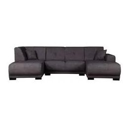 Wohnlandschaft Home Affaire "Langeland U-Form", schwarz, B:297cm H:85cm T:163cm, 100% Polyester, Sofas, Wohnlandschaft, incl. 2 Zierkissen, Recamiere wahlweise links oder rechts