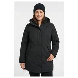 Wintermantel Maier Sports, Damen, Gr. 42, schwarz, Obermaterial: 100% Polyester. Futter: 100% Polyamid. Futter 2: 100% Polyester. Wattierung: 100% Polyester, hoch geschlossener Ausschnitt, Windstopperb&uuml;ndchen mit Druckkn&ouml;pfen, M&auml;ntel Wintermantel, Wasser- & winddicht & atmungsaktiv, gro&szlig;e Gr&ouml;&szlig;en