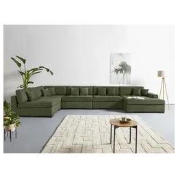 Wohnlandschaft Home Affaire "Skara XXL U-Form", gr&uuml;n, B:510cm H:86cm T:250cm, 100% Polyester, Sofas, Wohnlandschaft, Lounge-Sofa XXL mit Federkern-Polsterung, in vielen Bezugsvarianten