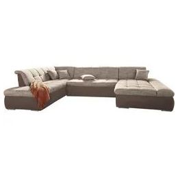 Wohnlandschaft DOMO collection "Moric Luxus incl. Zierkissen", braun (espresso, beige, braun, braun), B:353cm H:80cm T:95cm, Kunstleder SOFTLUX / Struktur (90% Polyester, 10% Polyacryl), Sofas, Wohnlandschaft, U-Form, bis 140kg pro Sitzplatz belastbar, XXL B/T/H: 353/216/80 cm