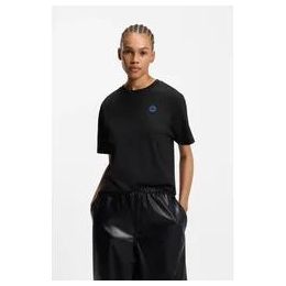 HUGO BOSS T-Shirt HUGO BLUE "Vintage Tee", Damen, Gr. XL, schwarz (schwarz 001), Single Jersey, Obermaterial: 100% Baumwolle, unifarben, relaxed fit normal, Rundhals, eingesetzt eingefasste Kante, Shirts T-Shirt, mit Logo-Badge
