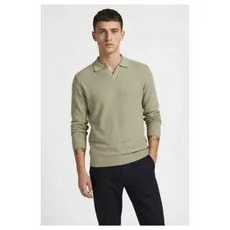 Jack & Jones Polokragenpullover JACK & JONES "JPRBLURILEY KNIT SPLIT NECK LS SN", Herren, Gr. M, lemon pepper detail:twist, Strick, Obermaterial: 100% Baumwolle, unifarben, normal, V-Ausschnitt, Pullover