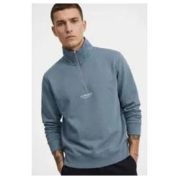 Jack & Jones Sweatshirt JACK & JONES "JJESOHO SWEAT QUARTER ZIP HN NOOS", Herren, Gr. M, blau mirage, angeraute Sweatware, Obermaterial: 80% Baumwolle, 20% Polyester, bedruckt, relaxed fit normal, hoch geschlossener Ausschnitt, Rippb&uuml;ndchen, Sweatshirts Sweatshirt, Baumwollmischung, relaxed fit