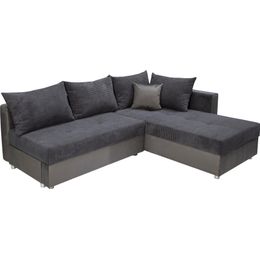 Ecksofa Collection AB "Italia L-Form", grau (anthrazit), B:217cm H:42cm T:182cm, 100%Polyester, Sofas, Ecksofa, mit Bettfunktion und Bettkasten, in Cord-Samt Mix