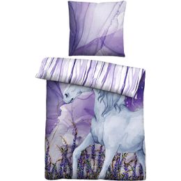 Wendebettw&auml;sche "0400910", lila (violett), B/L: 135cm x 200cm, 1 Stk., 1 Stk., Renforc&eacute;, B/L: 80cm x 80cm, 2 Stk., Renforc&eacute;, Obermaterial: 100% Baumwolle, CASTELL - MARKENBETTW&Auml;SCHE, Bettw&auml;sche, Wendebettw&auml;sche, hautsympathisch, 100% Baumwolle, Rei&szlig;verschluss, ganzj&auml;hrig nutzbar