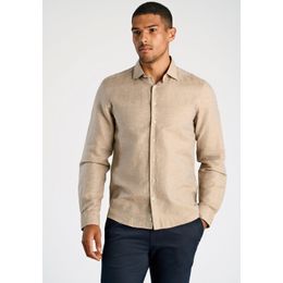 Flanellhemd LINDBERGH "Freizeithemd Modern Fit", Herren, Gr. L, Normalgr&ouml;&szlig;en, beige (sand mel), Obermaterial: 59% Baumwolle, 41% Leinen, Hemden