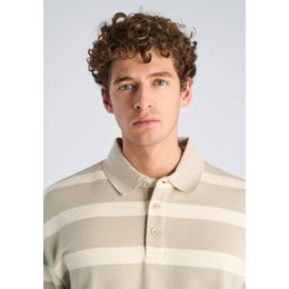 Poloshirt LINDBERGH "Poloshirt Oversize Fit", Herren, Gr. M, sand, Obermaterial: 85% Baumwolle, 15% Polyester, gestreift, oversize, Shirts